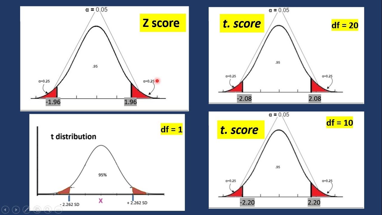 Statistics (04) Area 95% under Z distribution and t distribution - YouTube