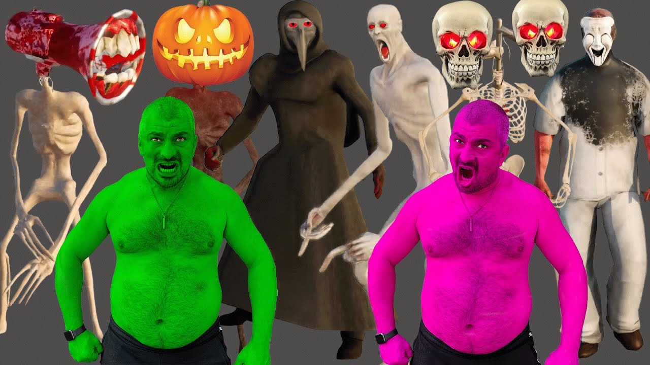 Team Hulk VS Skeleton Siren Head, SCP 096, Pumpkin Siren Head, SCP 049 ...