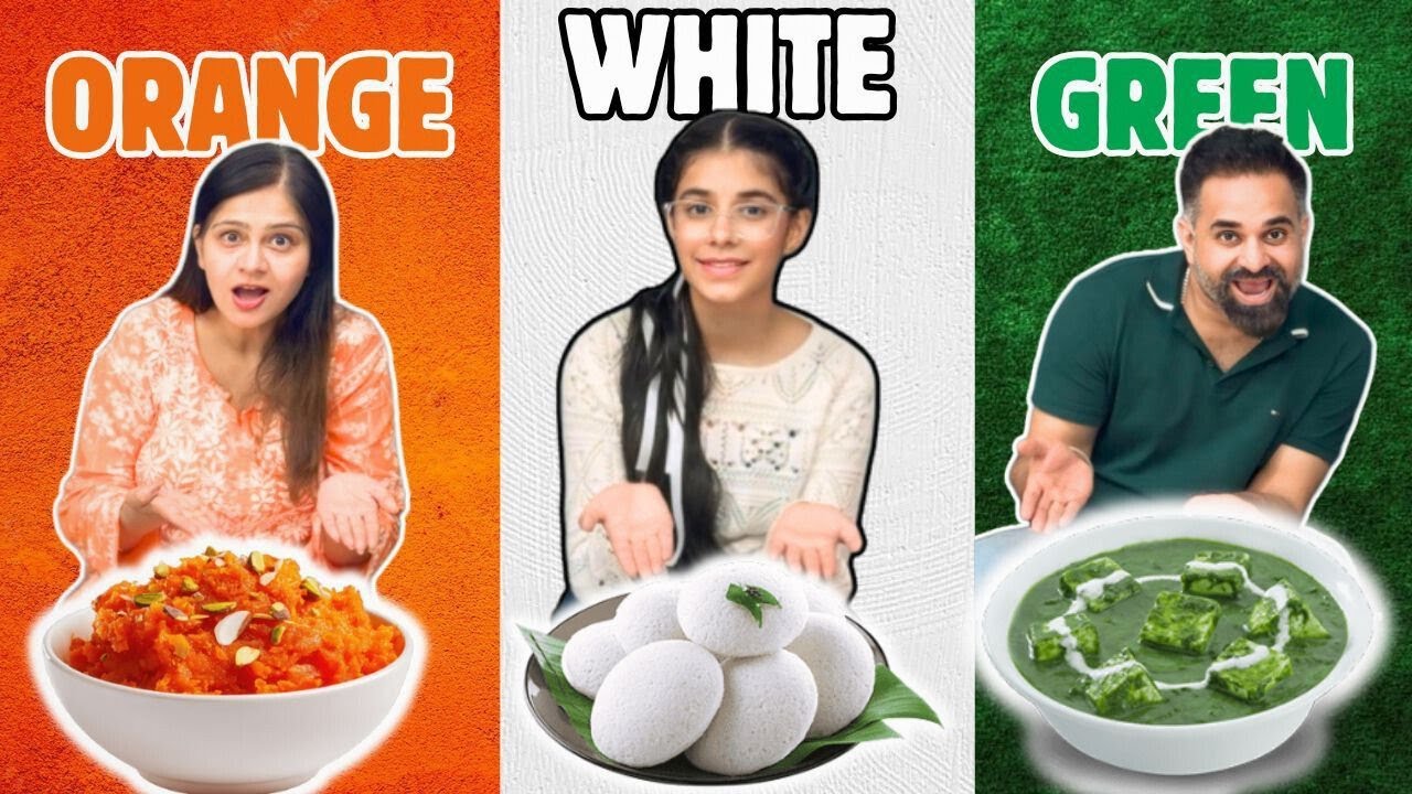 Eating 24 Hours Only ONE COLOR of Food Challenge | TRI COLOR Food ...