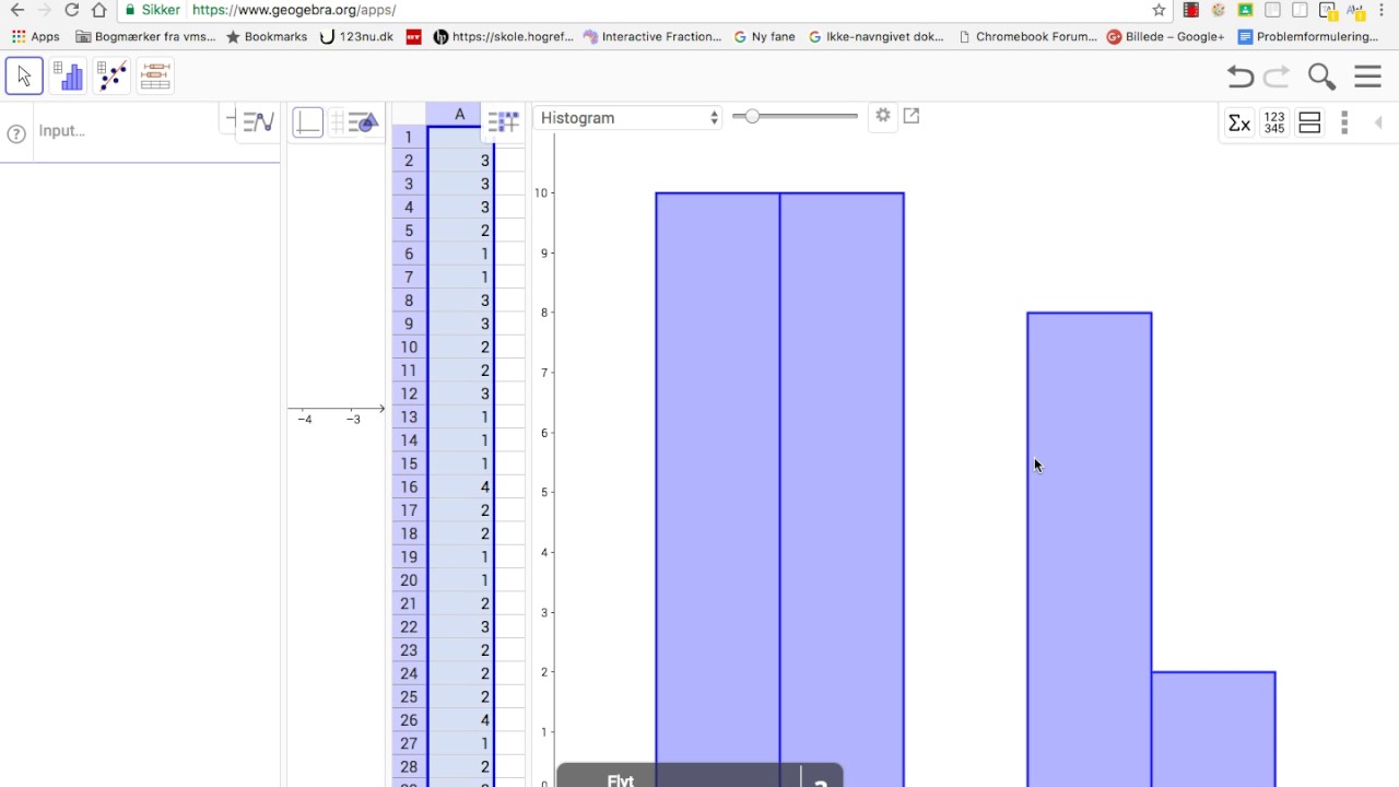 Pinde diagram og hyppighedstabel i Geogebra. - YouTube