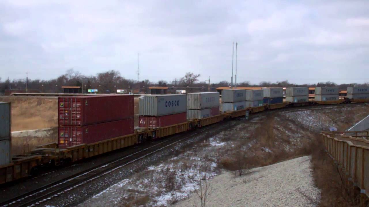 Westbound CN stack train with a BC Rail C40-8M Park Forest, IL 02/12/16 - YouTube