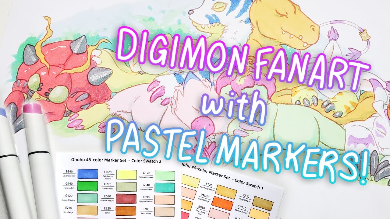 PASTEL DIGIMON?!🌸Trying out the Ohuhu Pastel Marker Set! - YouTube