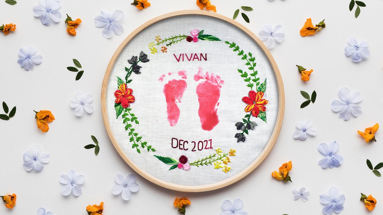 Unique hand embroidery designs | Baby foot print decoration🦶🥀 - YouTube