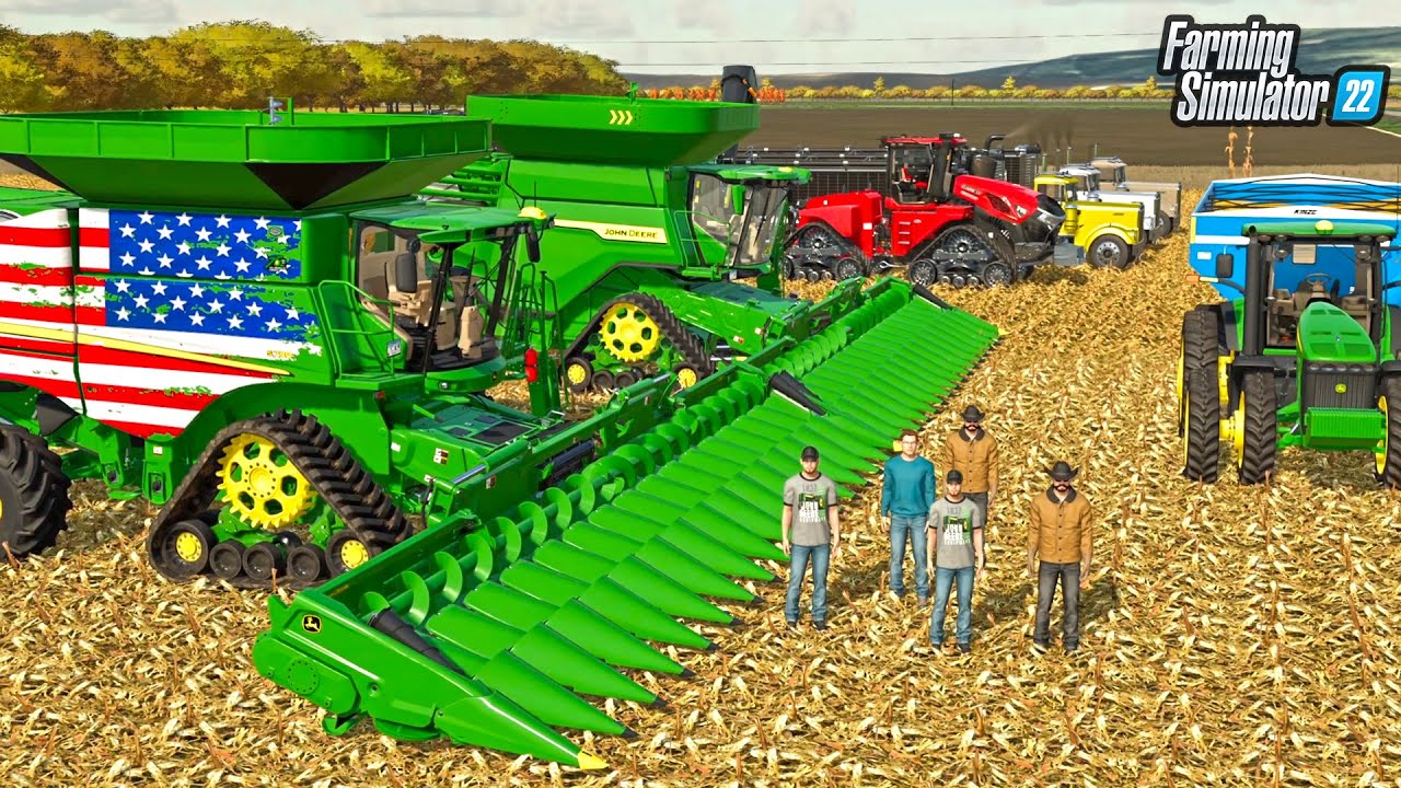 GIANT CORN HARVEST WITH NEW EMPLOYEES! (JD X9 COMBINE, CASE 715 ...