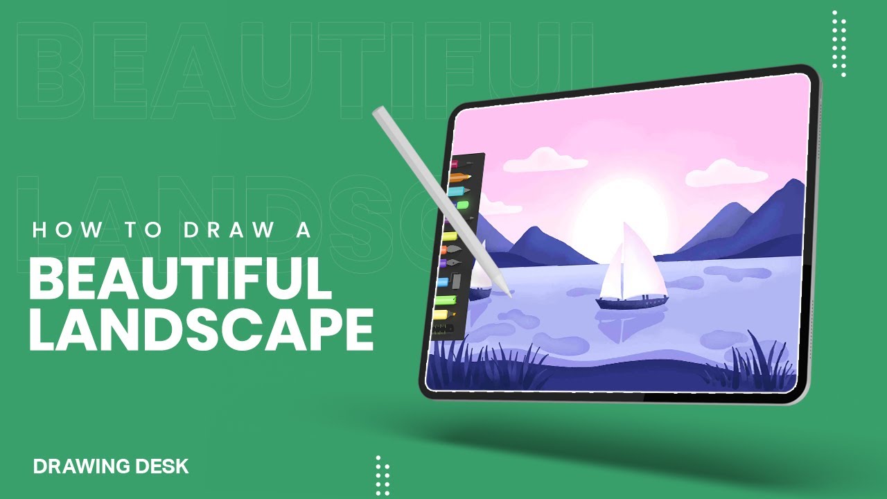 How to draw a beautiful landscape in Drawing Desk - YouTube