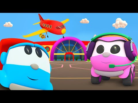 Çocuklar için eğitici video. Oyuncak kamyon Leo bagaj taşıyıcı yapıyor.