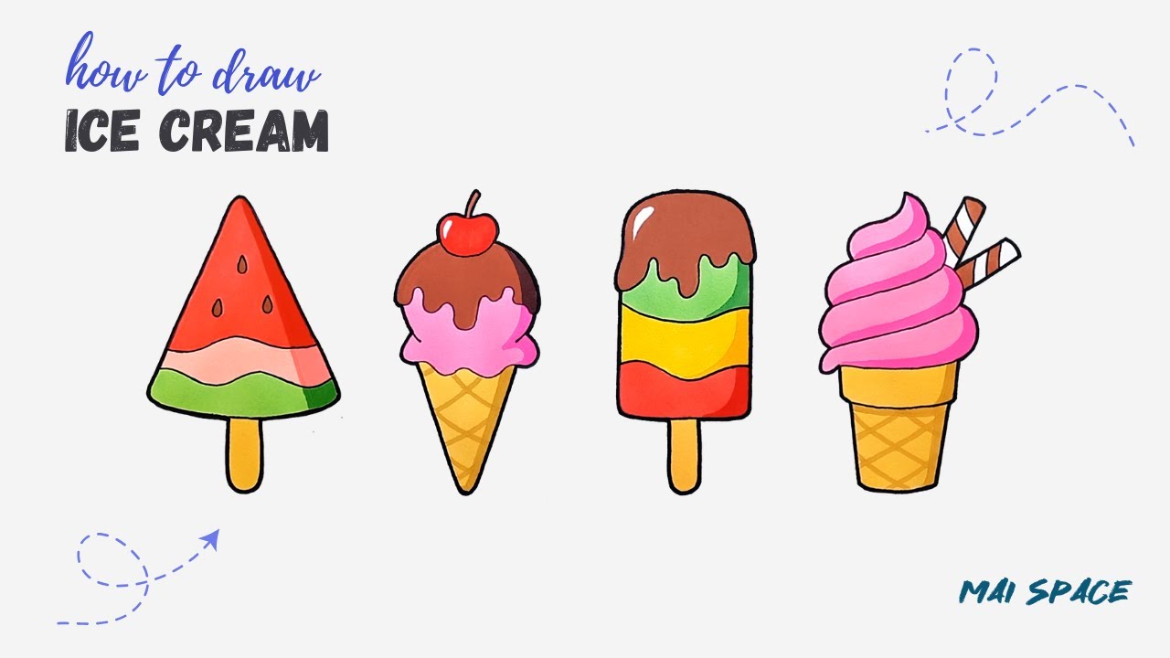 HOW TO DRAW ICE CREAM FOR KIDS┃CARA MENGGAMBAR ES KRIM┃Mai Space - YouTube