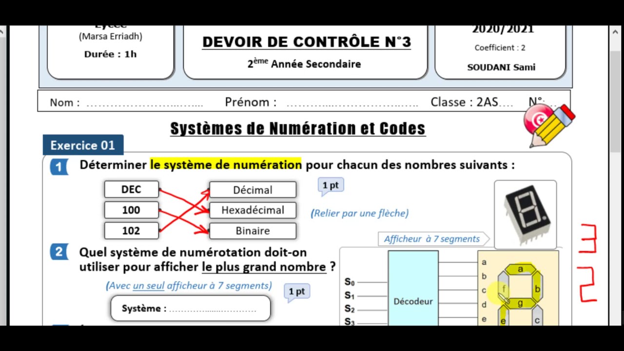 Correction d'un Devoir sur les Systèmes de Numérisation_2AS-2021 - YouTube