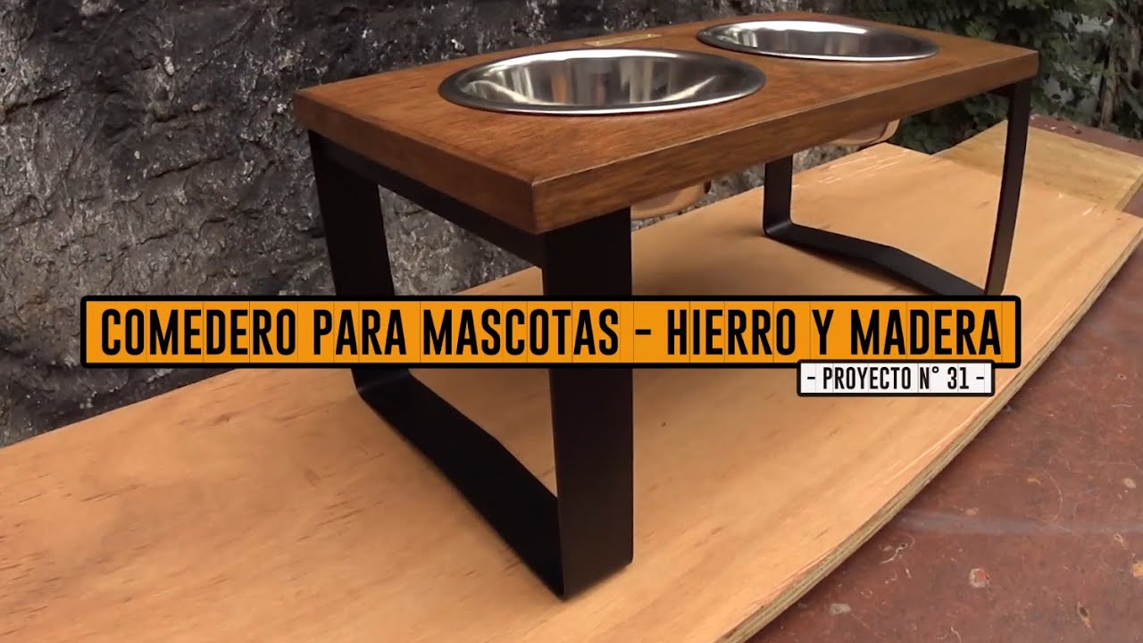 Comedero para mascotas / perros - Hierro y madera - YouTube