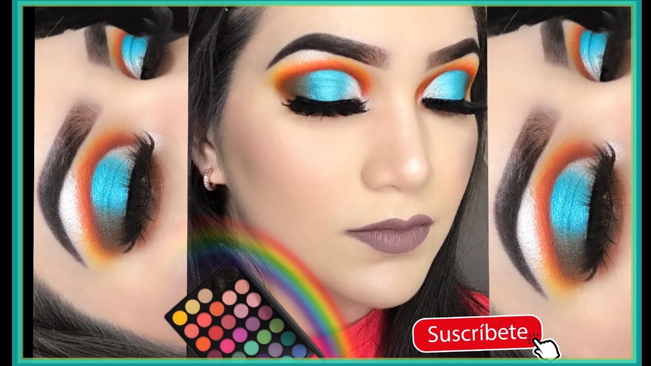 MAQUILLAJE EN TONO AZUL Y NARANJA | MAQUILLAJE COLORIDO - YouTube
