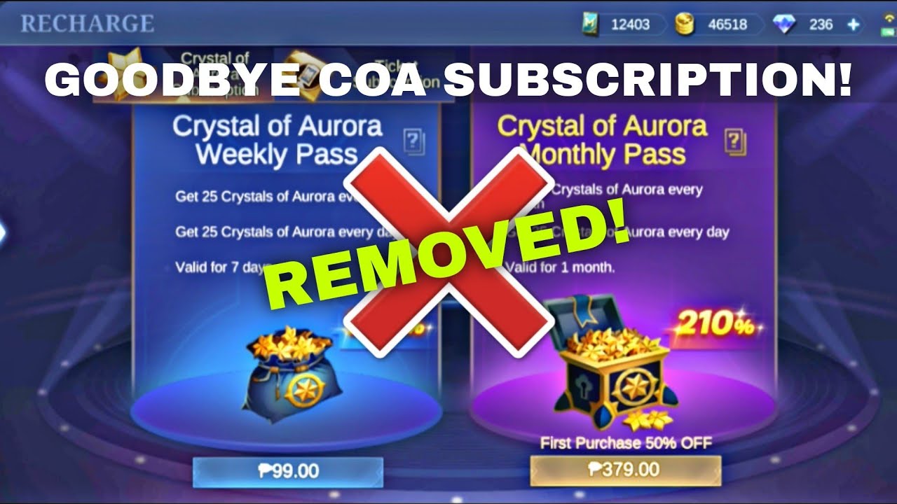 COA SUBSCRIPTION REMOVED! MOBILE LEGENDS BANG BANG - YouTube