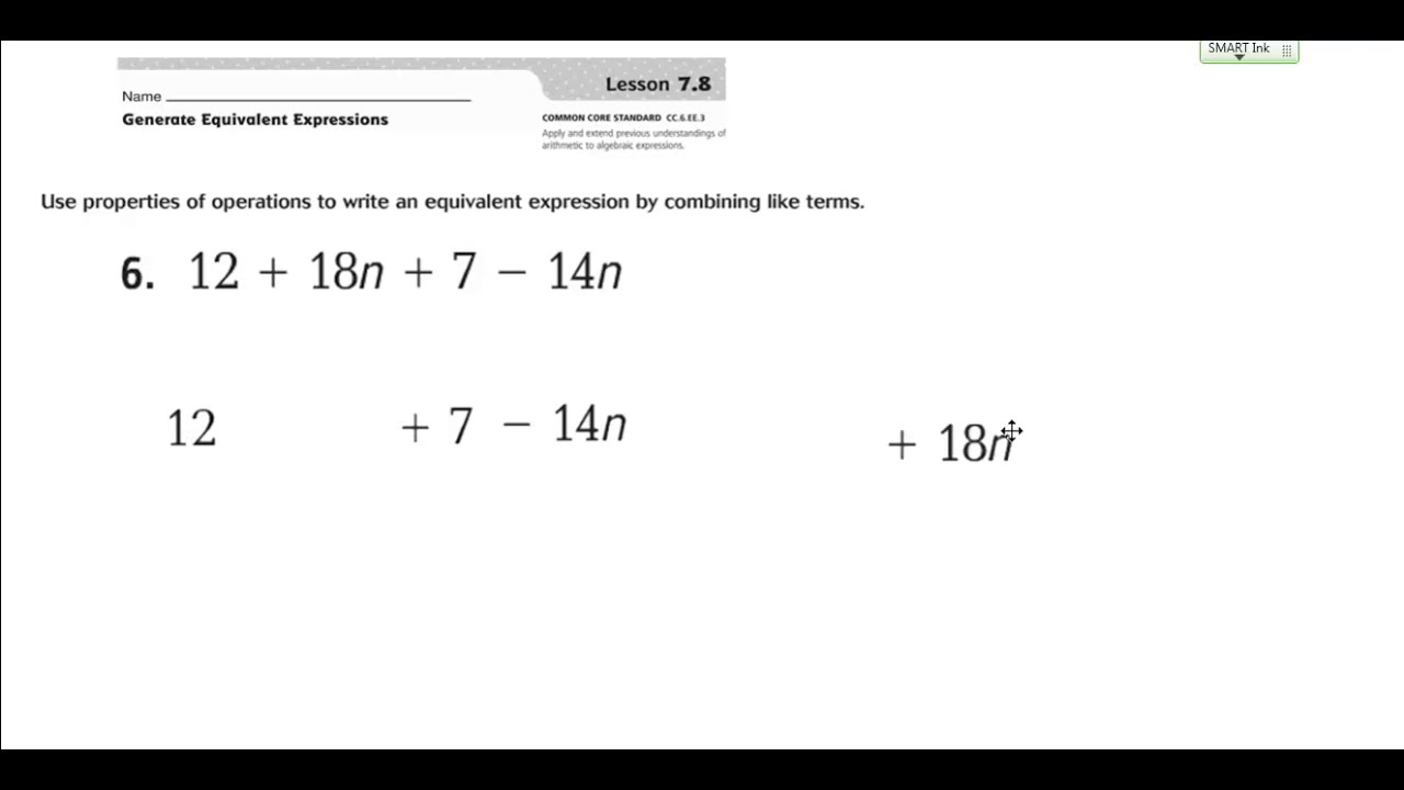 7 8 Generate Equivalent Expressions (Go Math, Grade 6 HW help) - YouTube