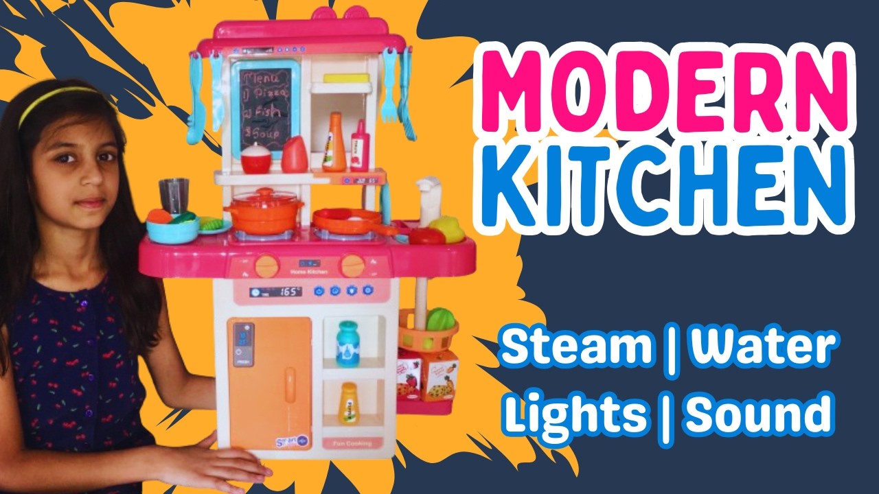 Modern Kitchen Set Toy For Kids With Steam Water Lights & Sound - YouTube