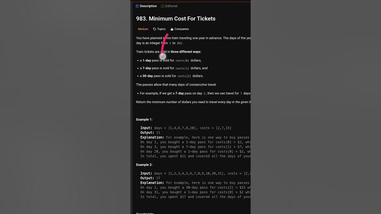 🎯LeetCode dp question: {minimum cost for tickets} 💻#DSA #java #code #tech #reels #leetcode # ...