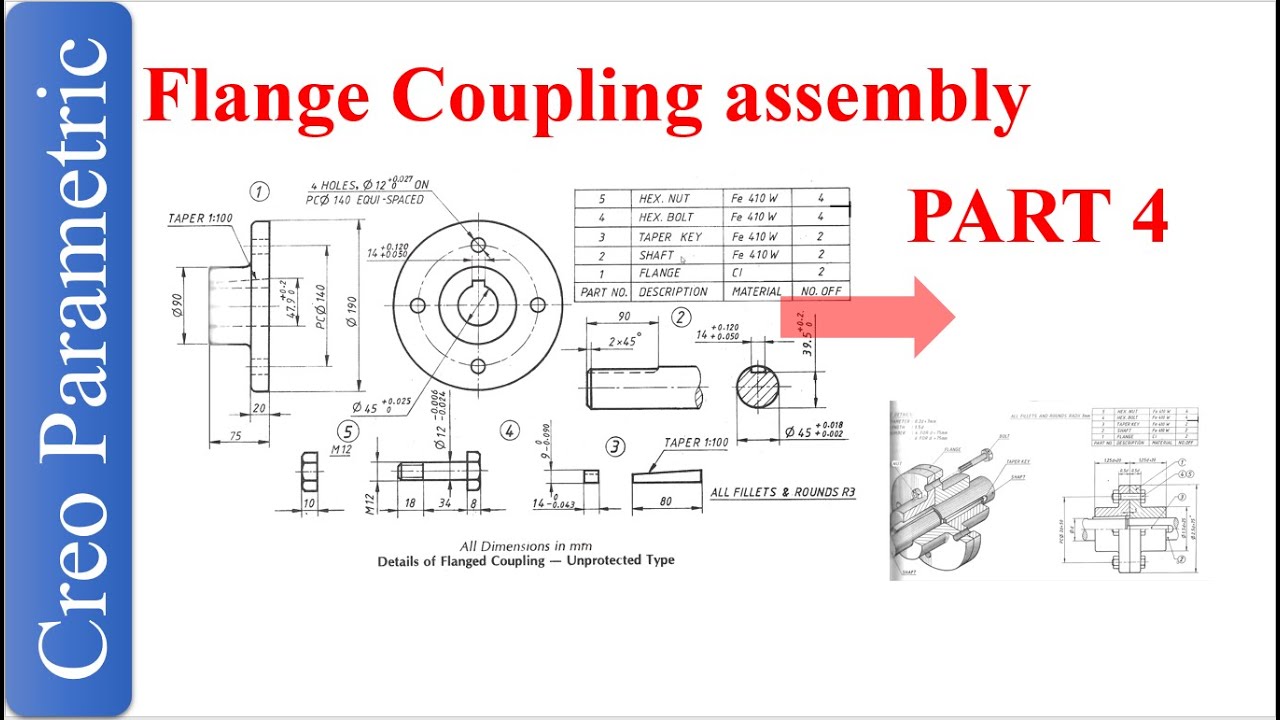 Flange Coupling assembly using creo - Assembly -PART 4 / 4 - YouTube