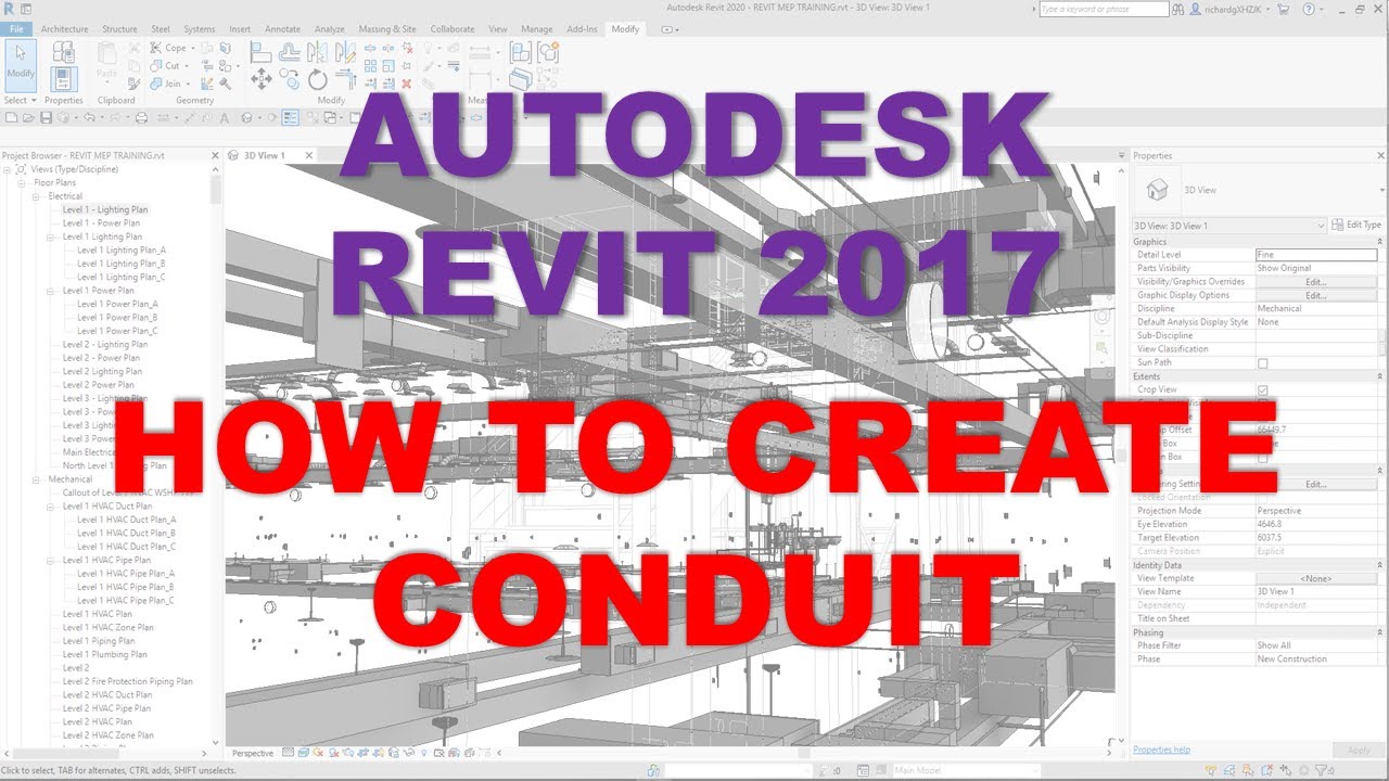 REVIT MEP 2017: HOW TO CREATE CONDUIT - YouTube