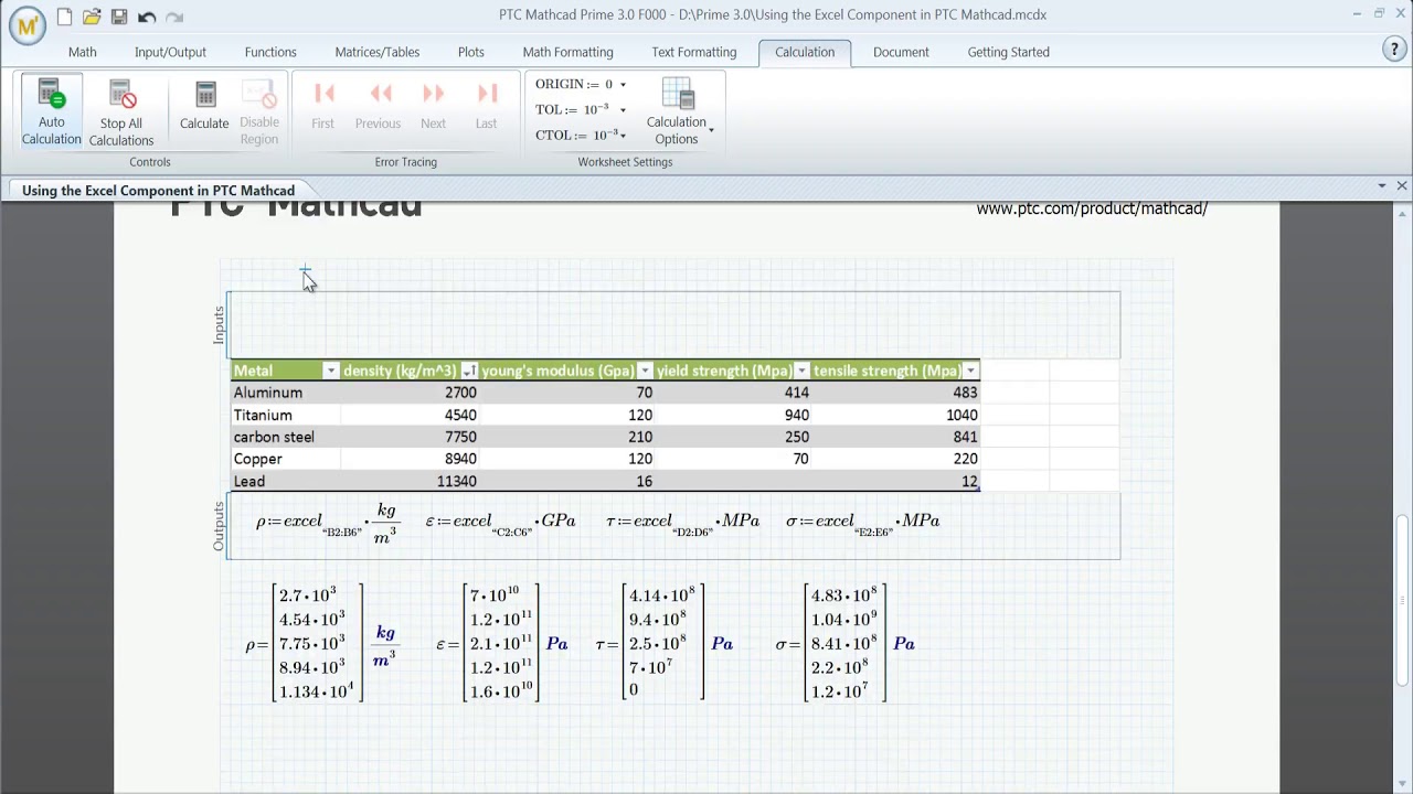 PTC Mathcad & Microsoft Excel - YouTube