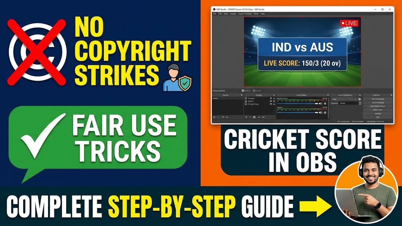 How to avoid copyright Create Live Cricket Score Video in OBS Studio ...