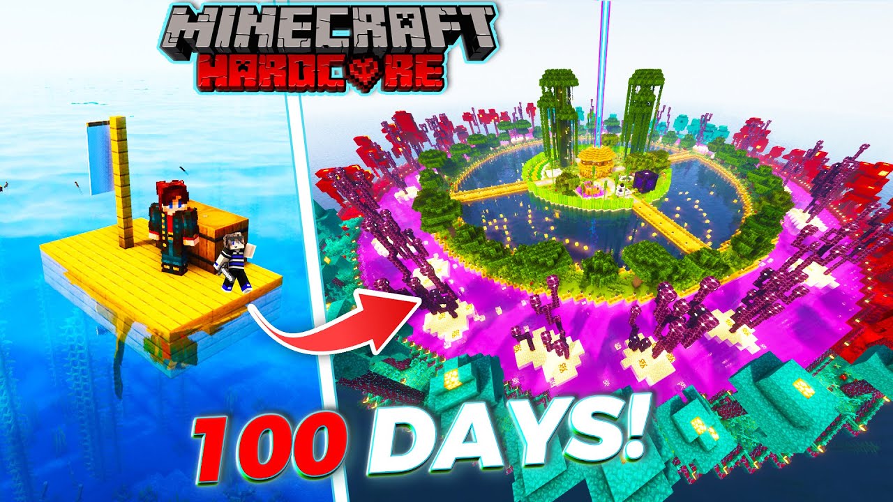 I Survived 100 Days On a RAFT in Minecraft Hardcore !! - YouTube