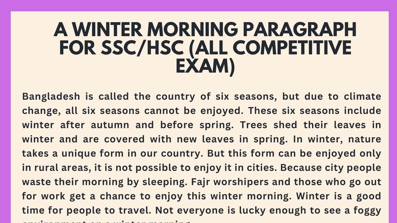 A Winter Morning | Paragraph | For SSC HSC Exams | Easy Paragraph ...