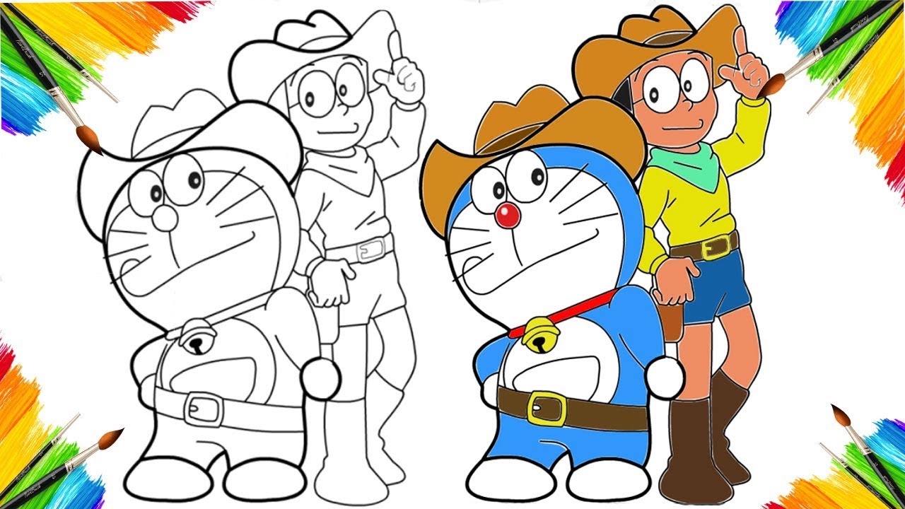 Coloring Page Doraemon and Nobita Animation Cartoon For Children ...