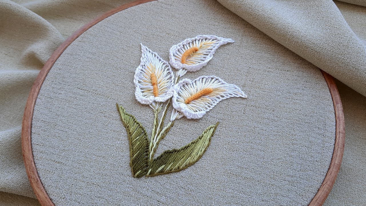 How to embroider calla flowers Floral Embroidery - YouTube