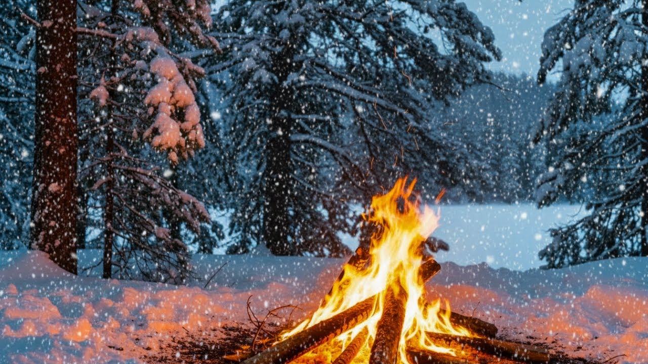 Snowy Winter Night | Cozy Campfire, Rain Sounds & Beautiful Fall Night ...
