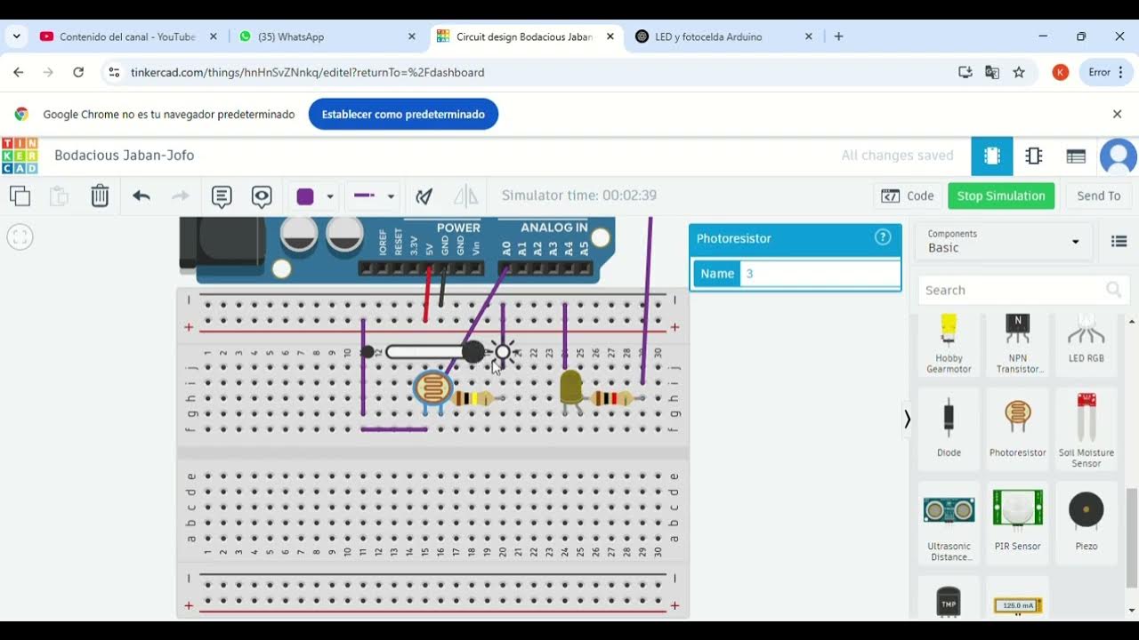 Tarea 2 coursera arduino funcionamiento fotocelda y led - YouTube