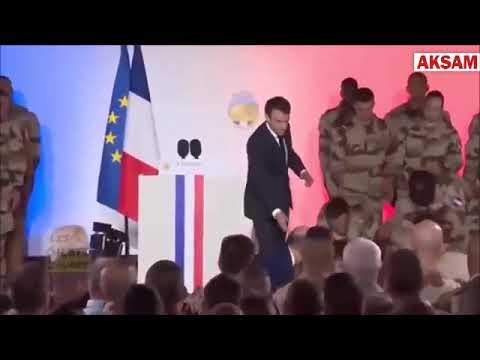 Macron´un yanındaki asker böyle bayıldı