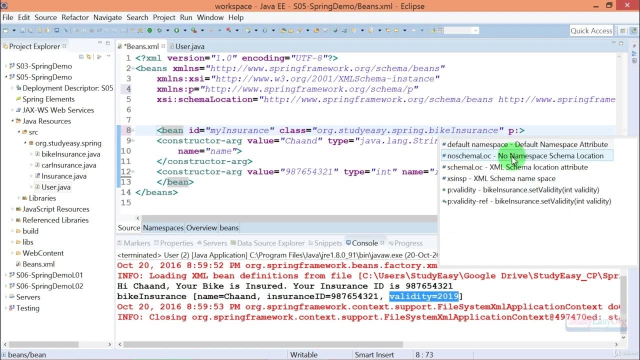 508 Setting Bean Property using P Namespace - YouTube