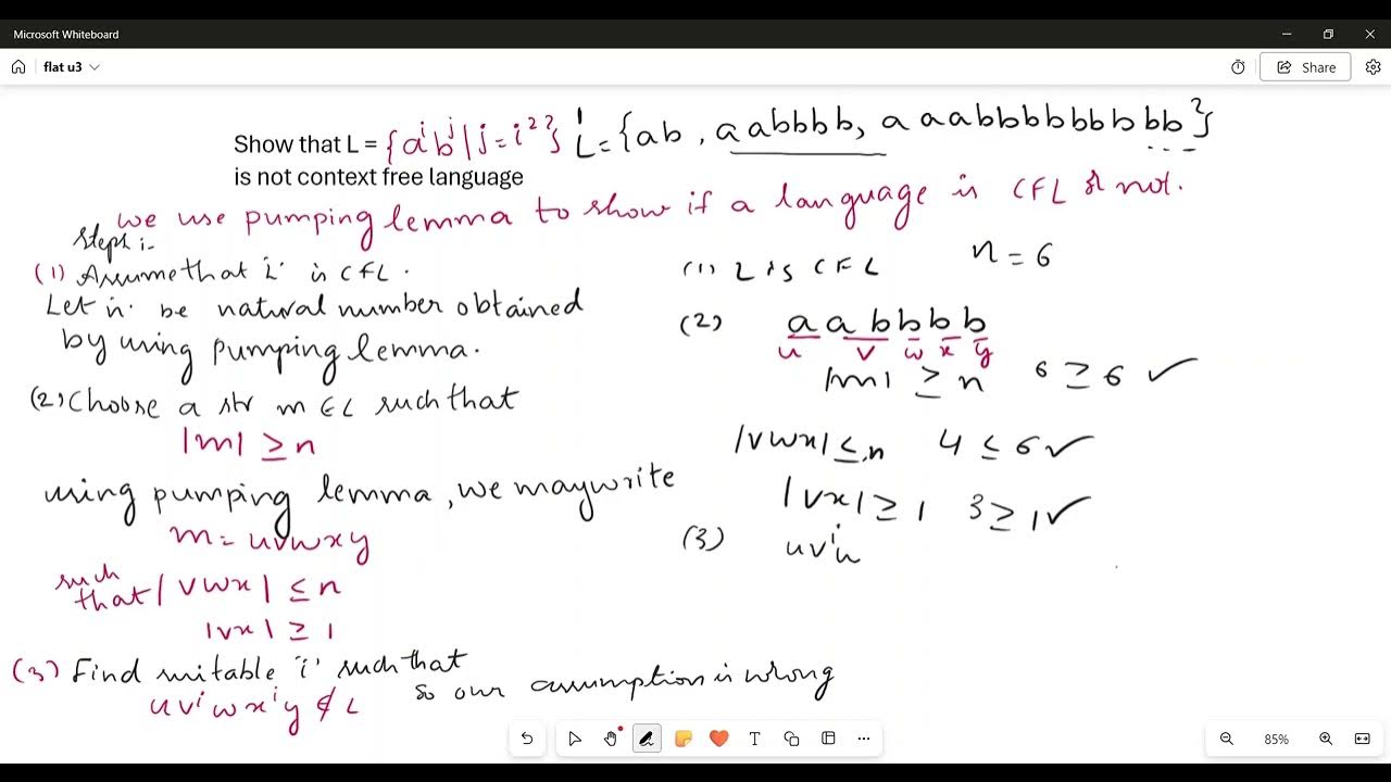 Show that L = { a^i b^j | j = i^2} is not context free language | FLAT ...