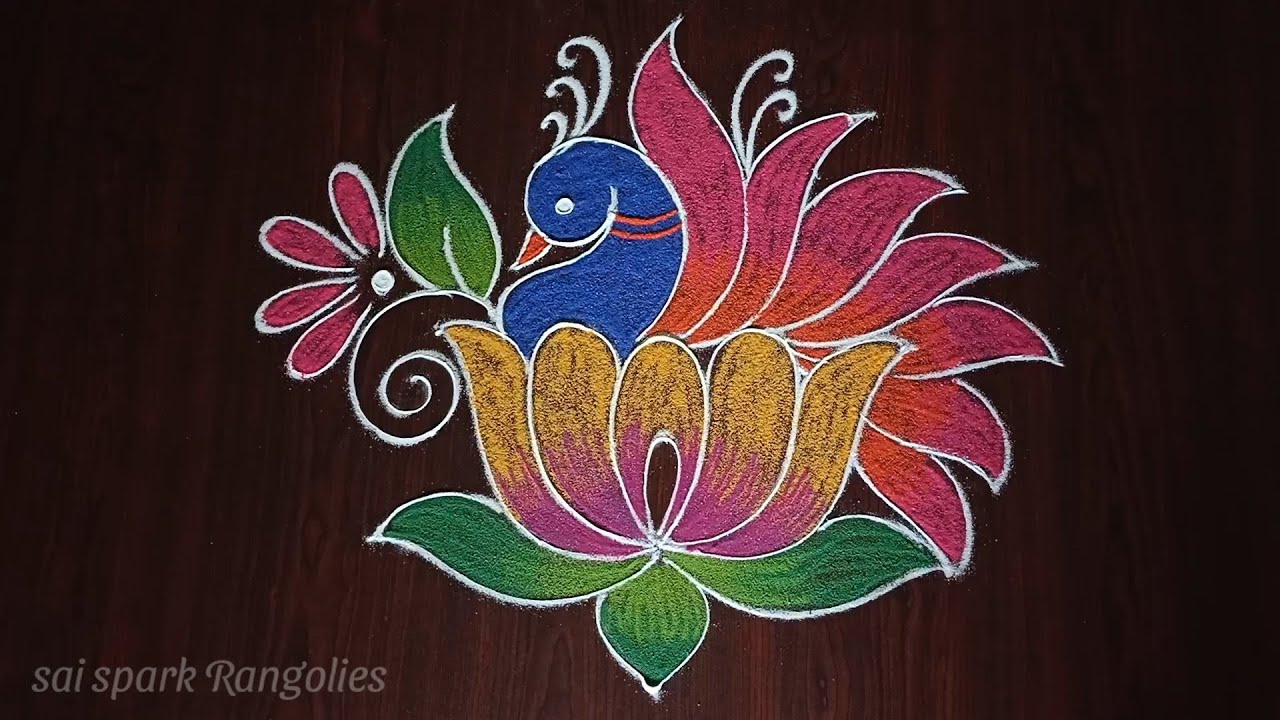 cute peacock rangoli | festival kolangal | creative mayil kolam ...