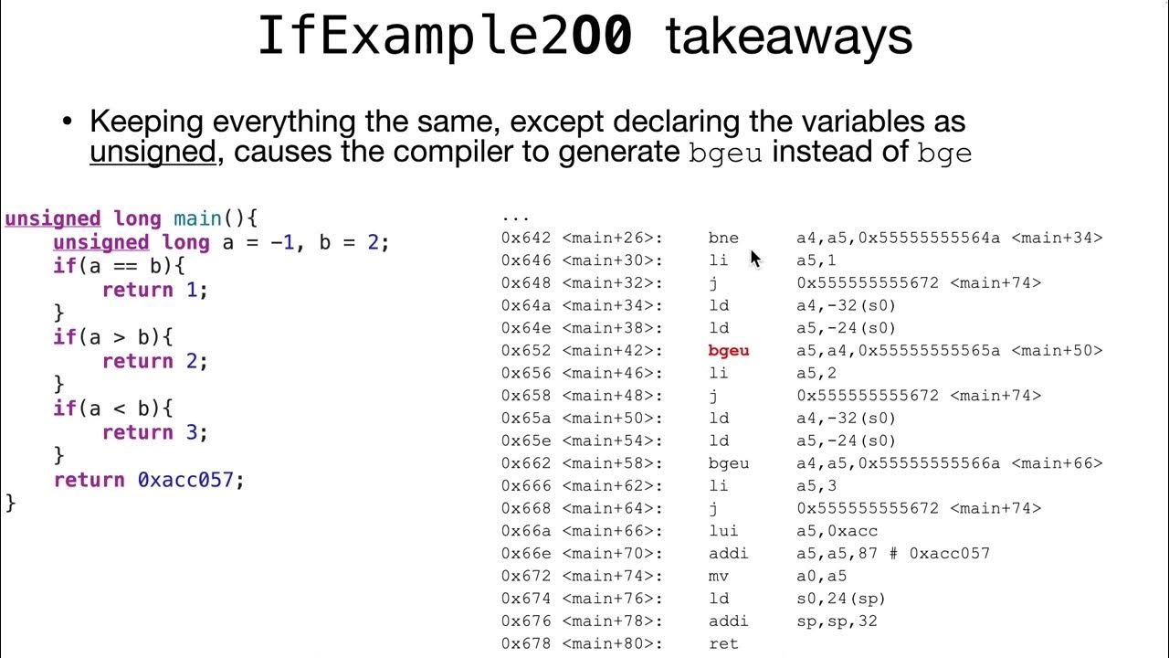Arch1005: RISC-V Assembly 07 Control Flow 02 IfExample2.c 2 - YouTube