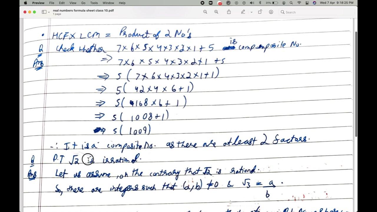 Real Numbers Formula Sheet Class 10 - Youtube