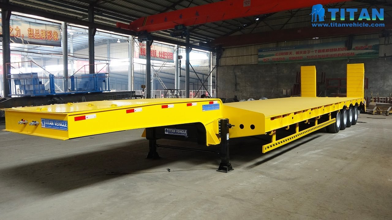 4 axle low loader | China 2/3/4 axles hydraulic ramps 80/100ton lowbed ...