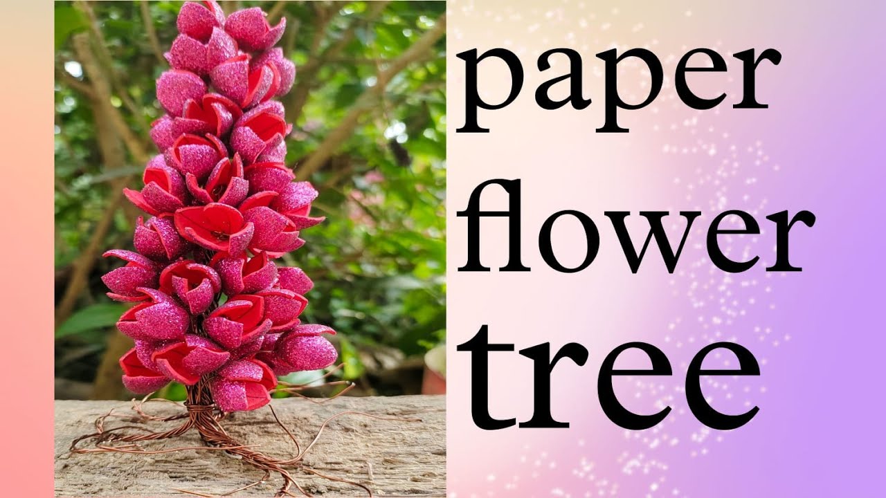 easy paper flower / glitter paper flower / flower tree - YouTube