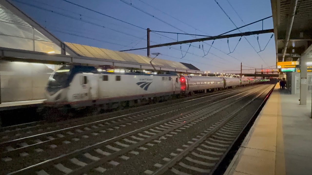 Amtrak Northeast Corridor Train arriving at EWR Station - YouTube