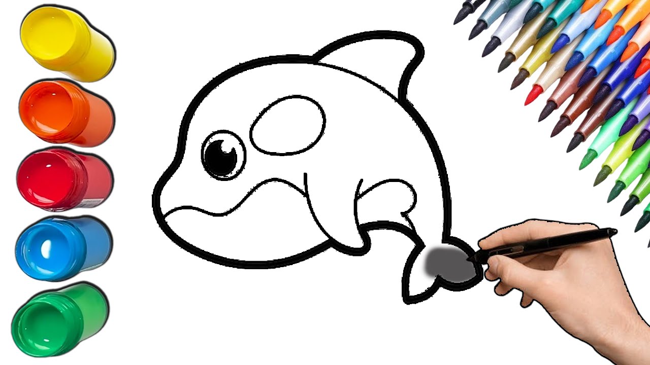 How to Draw and Color a Cute Dolphin for Kids | Easy Drawing Tutorial ...