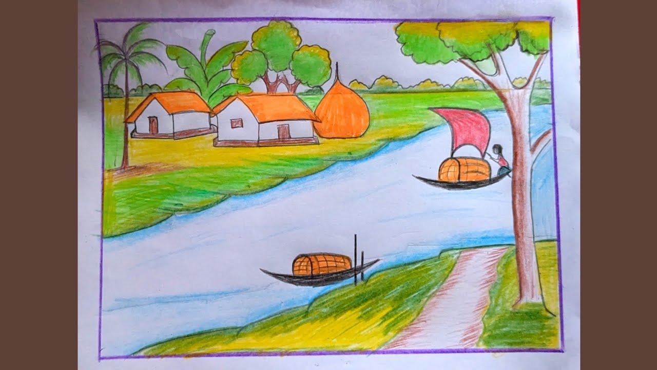Easy Landscape Scenery Drawing For Beginners | Easy Scenery Painting ...
