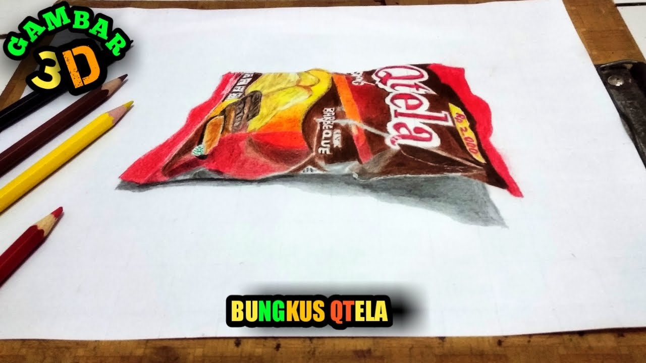 MENGGAMBAR 3D BUNGKUS CIKI/SNACK QTELA SINGKONG - YouTube