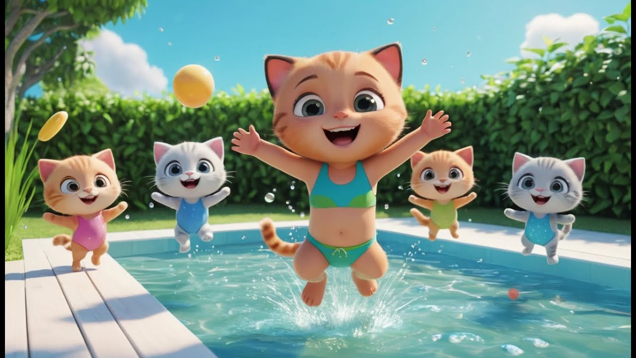 Six Little Kittens Jumping in the Pool | Fun Kitten Pool Song for Kids ...