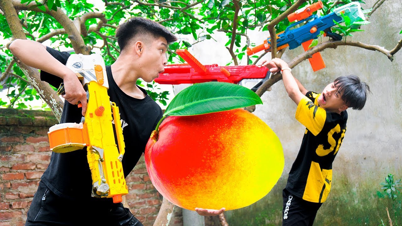 Bohaha Nerf War : Go To The Garden Nerf Guns Mango Battle - YouTube