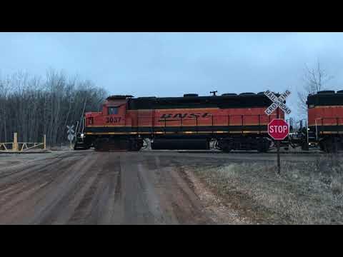 BNSF rock train with two RARE EMDs - YouTube