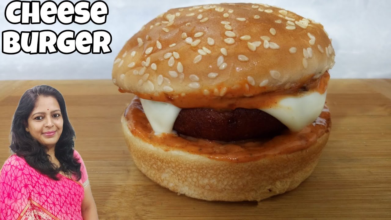 Cheese Burger Recipe - CRUNCHY CHEESY Veg Burger in Cafe Style - YouTube