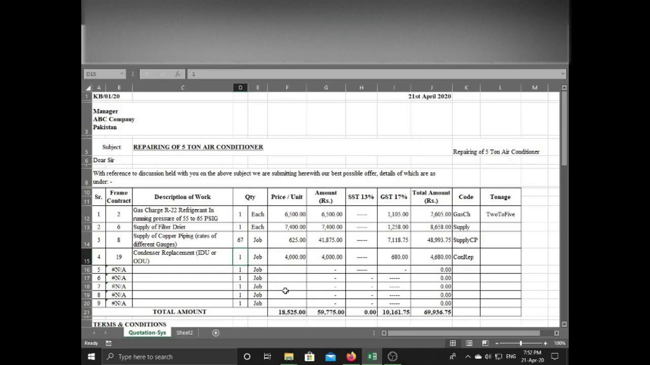 Estimate/Quotation System Made in Excel Without Any Software Code - YouTube