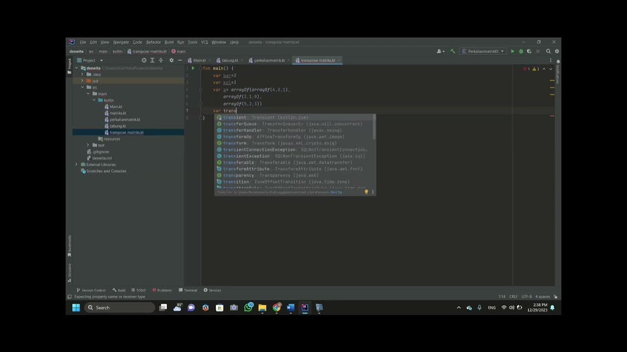 Tutorial Transpose Matriks menggunakan bahasa kotlin - YouTube