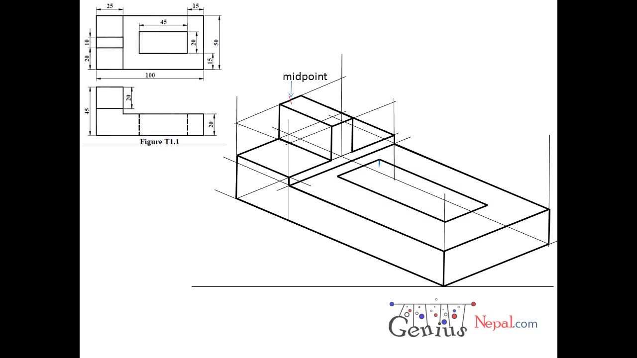 Engineering Drawing Tutorials/Isometric drawing with front and side ...