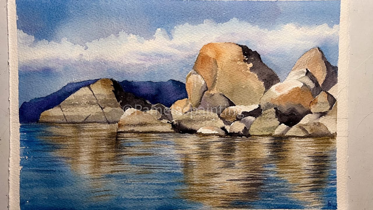 Watercolor Rocks And Reflection Painting Tutorial - YouTube