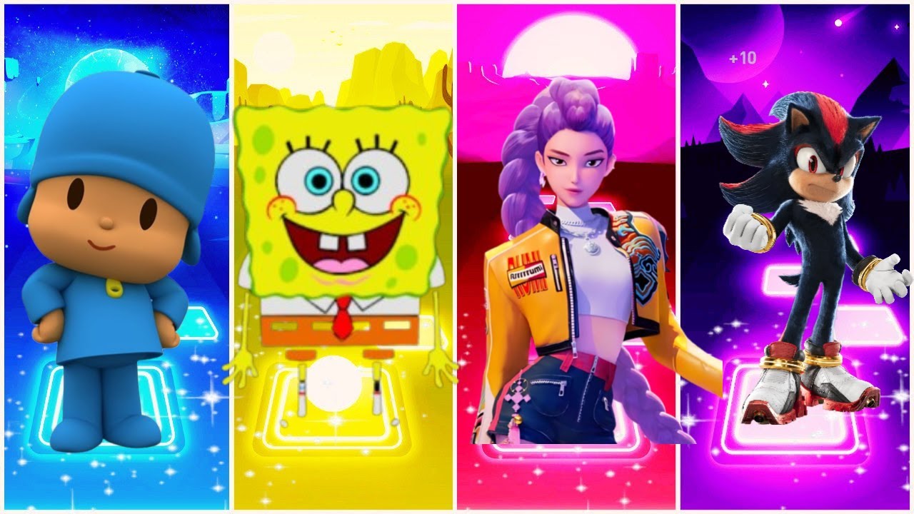 Tiles Hop - Pocoyo 🆚 SongeBob 🆚 K-pop Demon Hunter 🆚 Shadow the ...