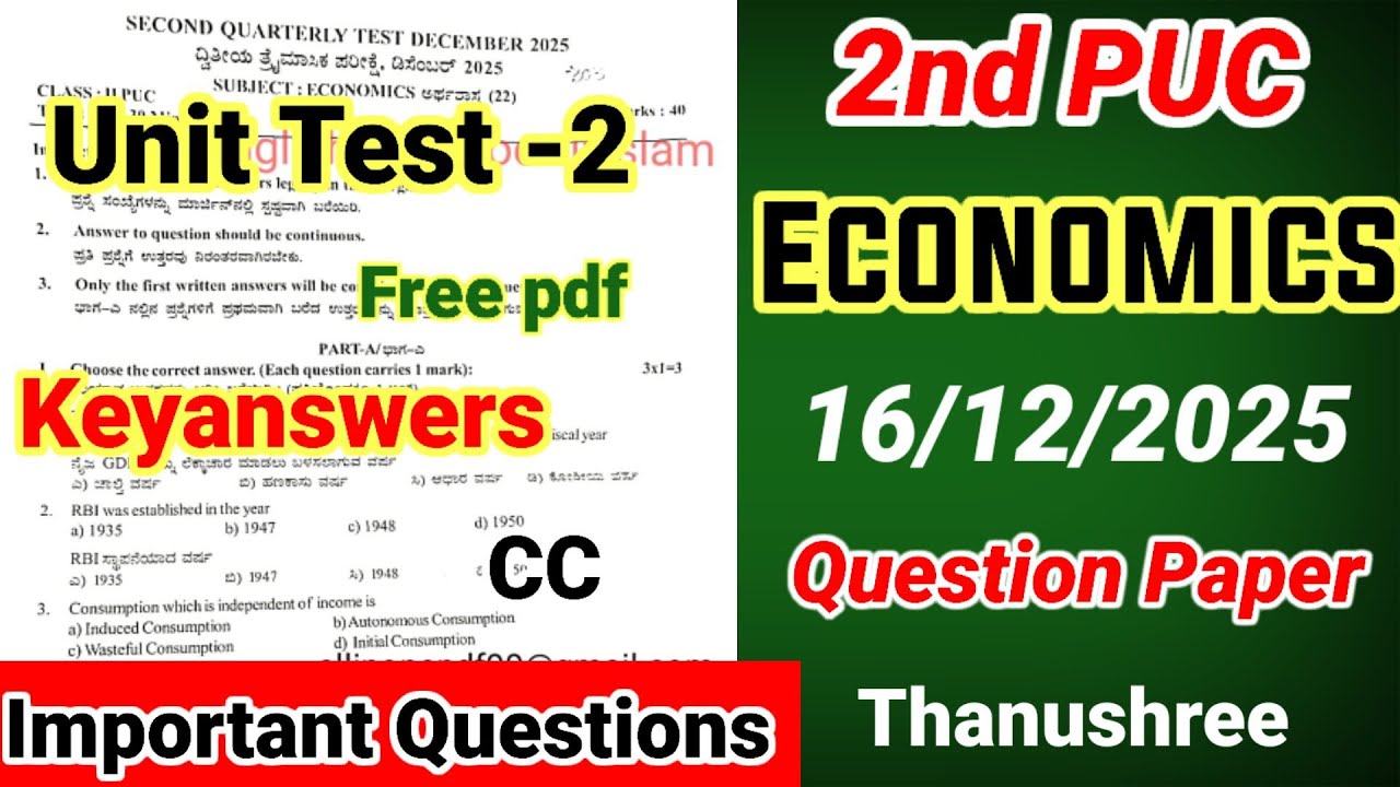 2nd puc economics unit test 2 question paper 2025 with answers ...
